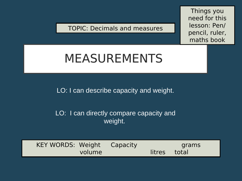 Capacity and weight lesson | Teaching Resources