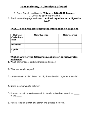 B3 Organisation and the Digestive system GCSE AQA | Teaching Resources