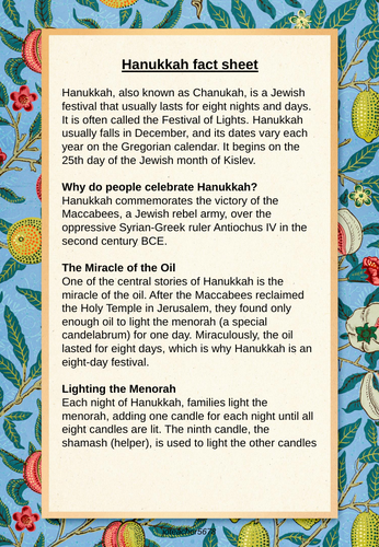 Hanukkah fact sheet with comprehension | Teaching Resources
