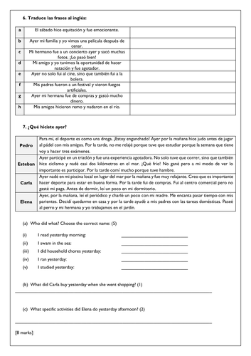 Spanish GCSE Past Tense - Hobbies & Free Time | Teaching Resources