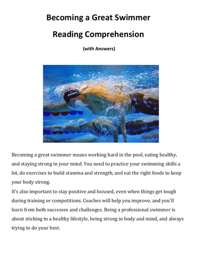NON FICTION - SWIMMING -SEN COMPREHENSION | Teaching Resources