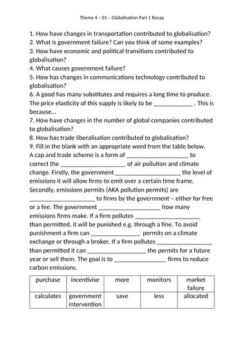 A Level Economics - Globalisation | Teaching Resources