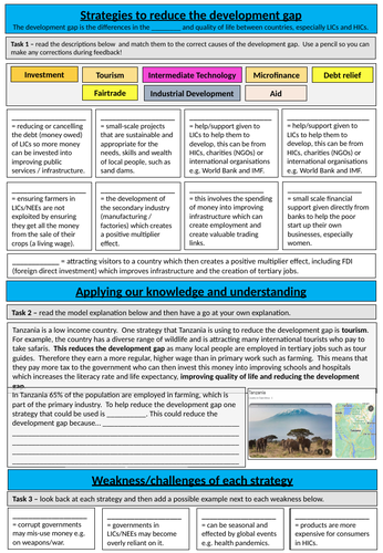 Strategies to reduce the development gap worksheet | Teaching Resources