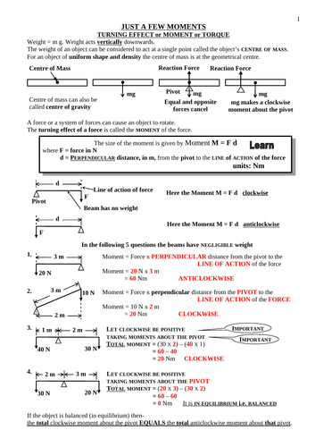 Centre of Mass&Gravity Stability Moments | Teaching Resources