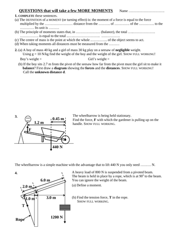 Centre of Mass&Gravity Stability Moments | Teaching Resources
