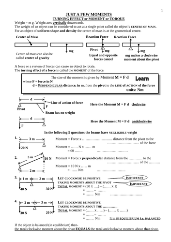 Centre of Mass&Gravity Stability Moments | Teaching Resources