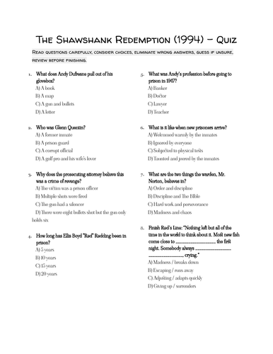 The Shawshank Redemption Bundle | Teaching Resources