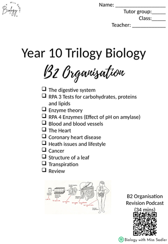 AQA B2 Organisation Trilogy Biology GCSE (12 lessons) | Teaching Resources
