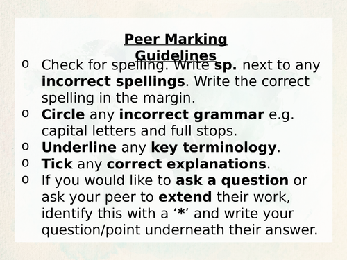 Peer Marking Guidelines | Teaching Resources