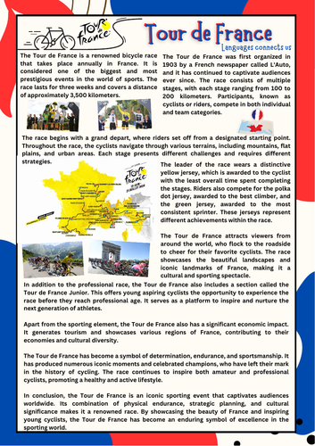 Tour de France - CfW - Languages connect us | Teaching Resources