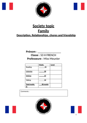 ASSESSMENT S3 French family relationship | Teaching Resources