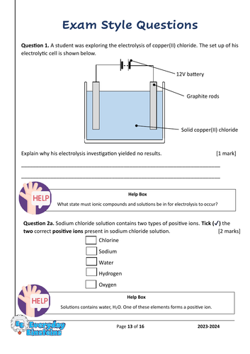 THE Ultimate Taskbook: GCSE Chemistry Electrolysis of molten ionic ...