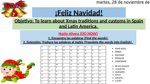 Feliz Navidad (cultural lesson with activities - PPT, wordsearch, Fill ...