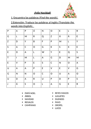 Feliz Navidad (cultural lesson with activities - PPT, wordsearch, Fill ...