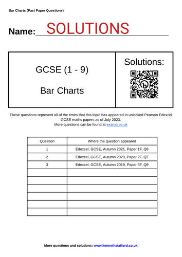 Bar Charts. GCSE Maths Past Paper Questions (Edexcel) | Teaching Resources
