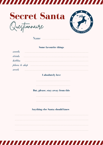 Secret Santa Questionnaire | Teaching Resources