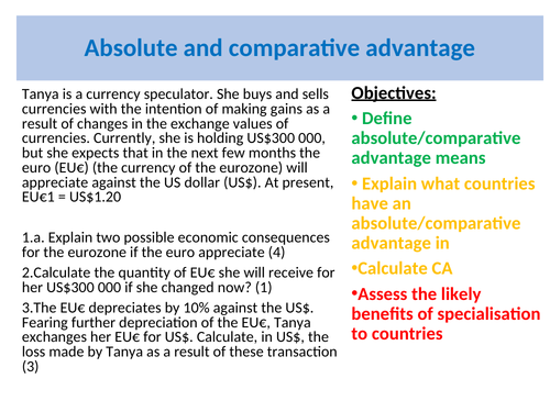 EDEXCEL A LEVEL Economics comparative and absolute advantage | Teaching ...