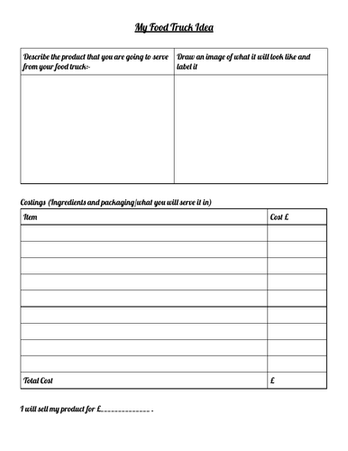 Business Enterprise Design a Food Truck Challenge Activity | Teaching ...