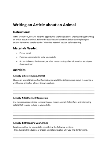 Article Writing Task - Animals | Teaching Resources