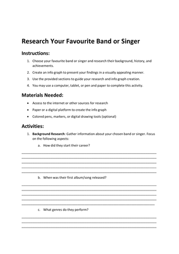 Your Favourite Band or Singer - Research and Writing Task | Teaching ...