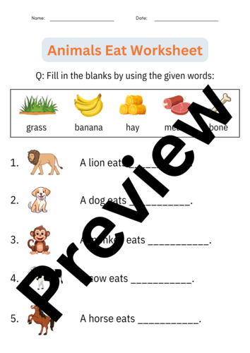 What Do Animals Eat? - Matching Animals and Their Food Worksheets for ...