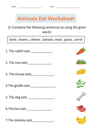 What Do Animals Eat? - Matching Animals and Their Food Worksheets for ...