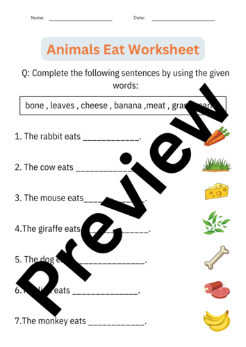 What Do Animals Eat? - Matching Animals and Their Food Worksheets for ...
