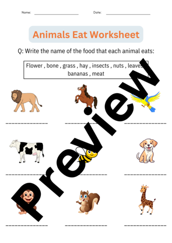 What Do Animals Eat? - Matching Animals and Their Food Worksheets for ...