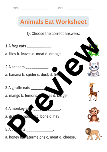 What Do Animals Eat? - Matching Animals and Their Food Worksheets for ...