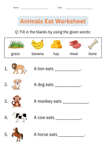 What Do Animals Eat? - Matching Animals and Their Food Worksheets for ...