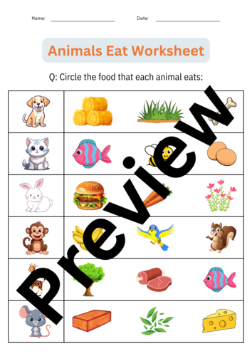 What Do Animals Eat? - Matching Animals and Their Food Worksheets for ...