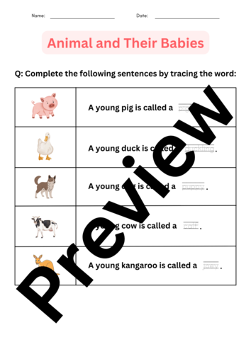 Printable Matching Animals and Their Babies Worksheets for Grade 1, 2 ...