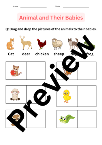 Printable Matching Animals and Their Babies Worksheets for Grade 1, 2 ...
