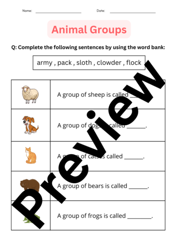 Printable Matching Animal Groups Worksheet for Grade 1, 2, 3 | Teaching ...