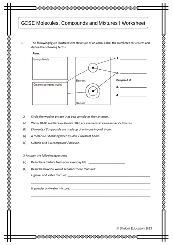 GCSE Chemistry: Molecules, Compounds & Mixtures Worksheet | Teaching ...