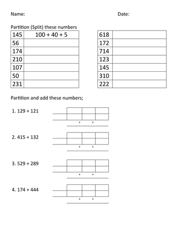 Partitioning Numbers Worksheets Teaching Resources