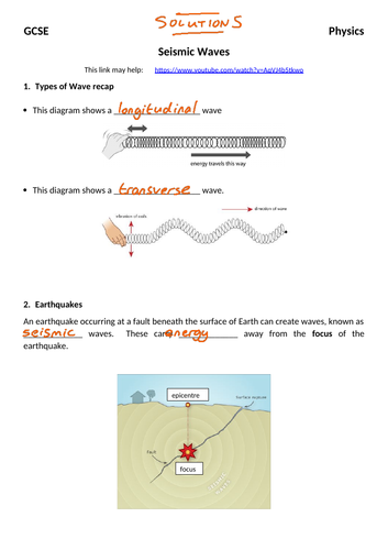 Seismic waves worksheet - GCSE Physics | Teaching Resources Seismic waves worksheet - GCSE Physics | Teaching Resources