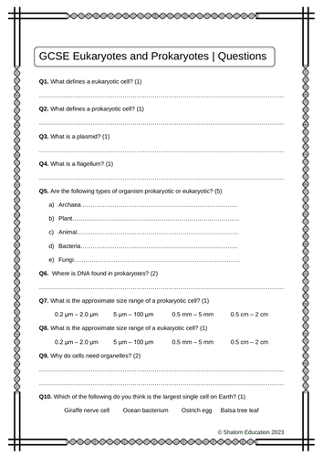 GCSE Biology - Eukaryotes and Prokaryotes Practice Questions | Teaching ...