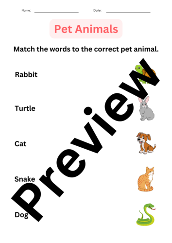 Printable Identifying and Mmatching Pet Animals Worksheet for Grade 1 ...