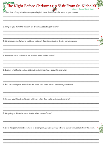 Night Before Christmas Poem Comprehension | Teaching Resources