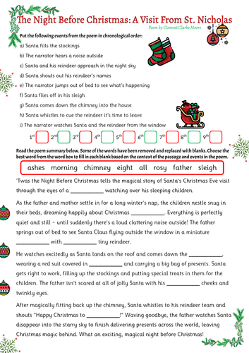 Night Before Christmas Poem Comprehension | Teaching Resources