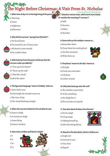 Night Before Christmas Poem Comprehension | Teaching Resources