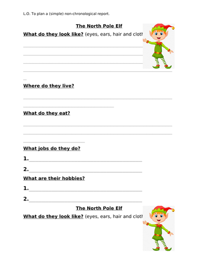 Non Chronological Report Writing - The North Pole Elf - Years 2/3 ...