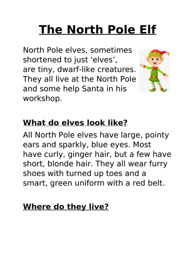 Non Chronological Report Writing - The North Pole Elf - Years 2/3 ...