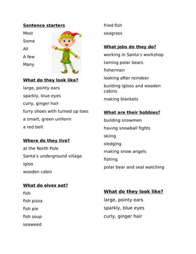 Non Chronological Report Writing - The North Pole Elf - Years 2/3 ...