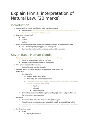 A-Level RS: Natural Law (Finnis) 20 Mark Essay + Model + Plan (Eduqas ...