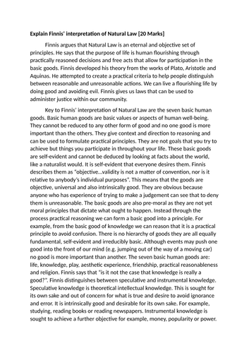 A-Level RS: Natural Law (Finnis) 20 Mark Essay + Model + Plan (Eduqas ...