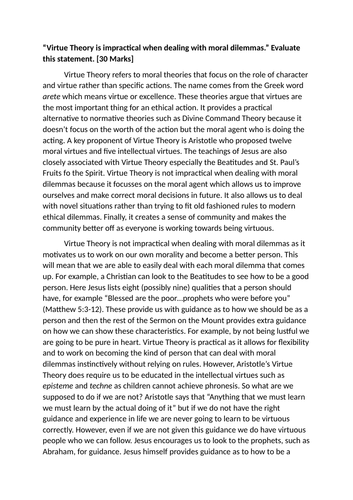 A-Level RS: Virtue Theory 30 Mark Essay + Model + Plan (Eduqas ...