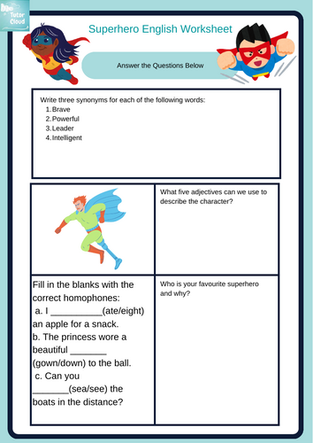 Superhero English Worksheet | Teaching Resources