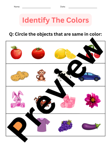 Printable Color Identification - Matching Colors Worksheets for ...